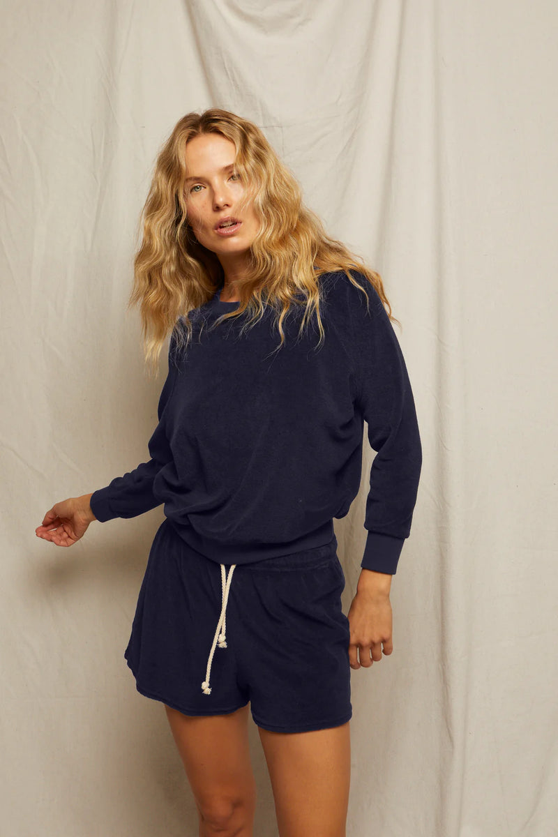 Perfect White Tee - Summer Loop Terry Shorts - Navy – Gena Chandler