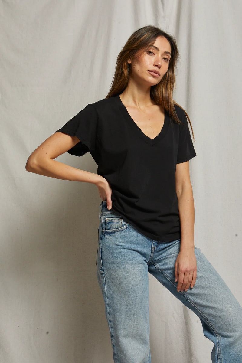 PerfectWhiteTee - Hendrix Cotton Boxy V Neck Tee - True Black – Gena Chandler
